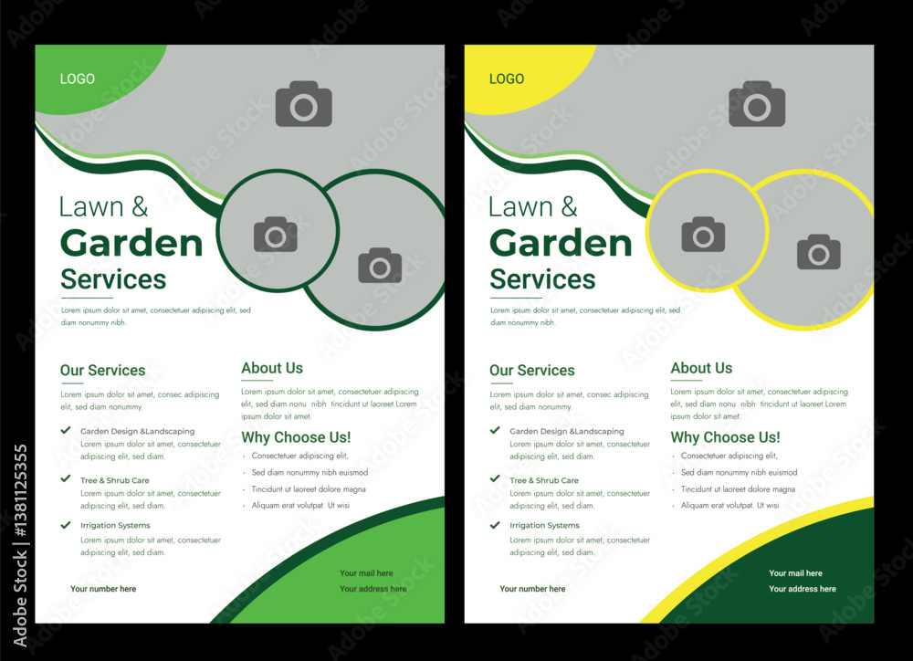 Lawn mower landscaping garden service flyer brochure cover template ...