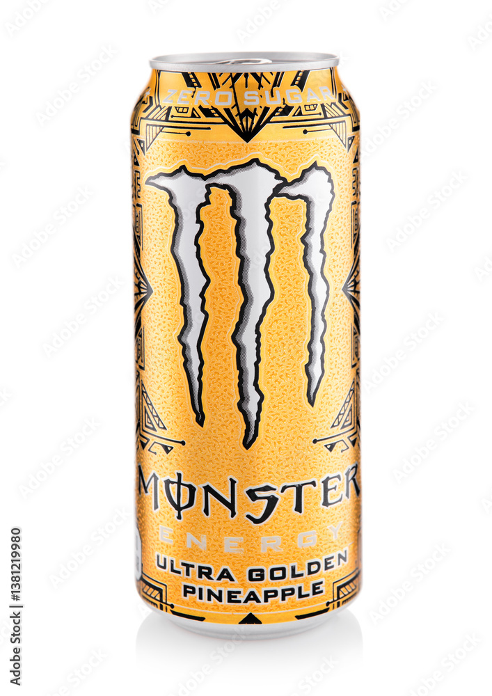 LONDON,UK - MARCH 12, 2025: Monster energy ultra golden pineapple zero ...