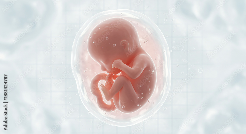 Fetus inside amniotic sac shows human development and embryo in bright ...