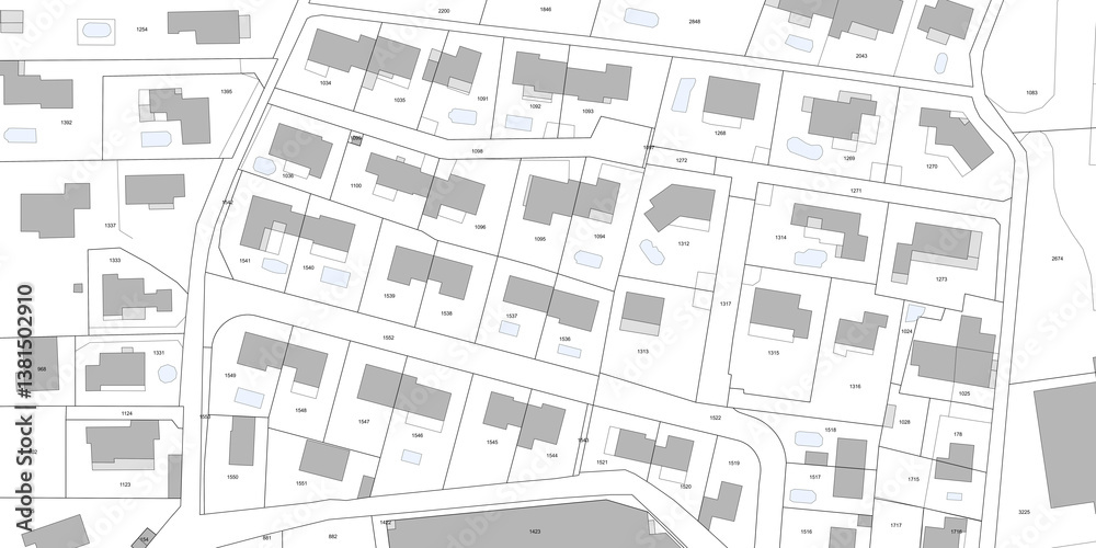 Urbanisme et territoire - plan cadastral avec limites de parcelles d'un ...