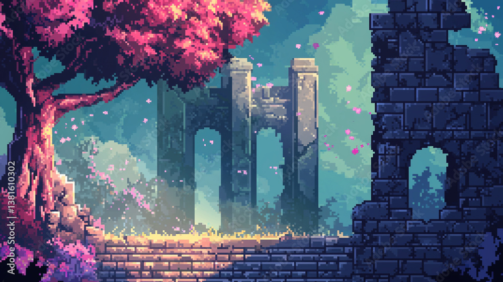 Pixel art game background. Web, background for game or cartoon in pixel ...