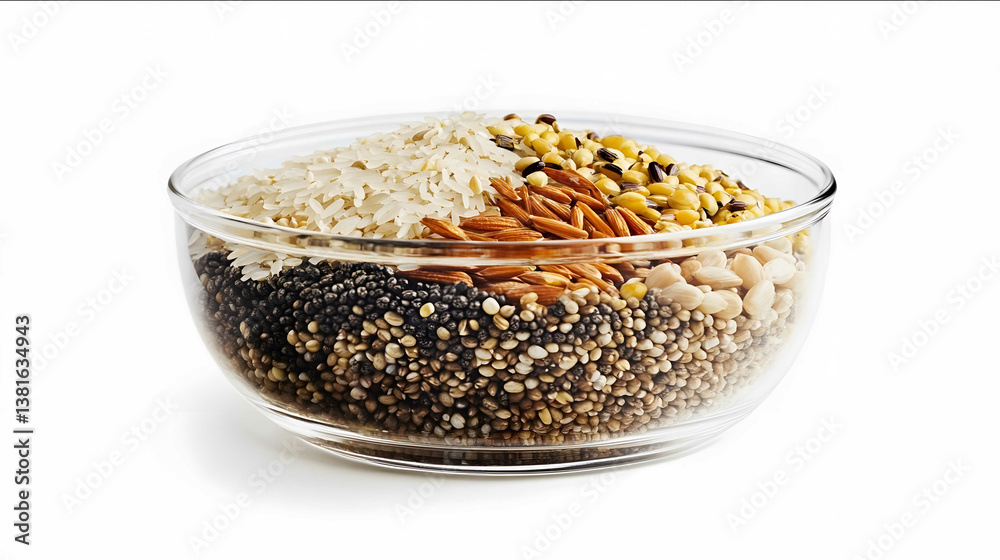 Medium photo Subject A transparent bowl filled with assorted grains in ...
