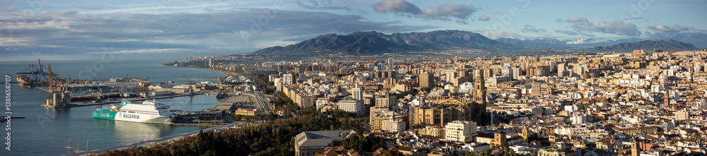 Wide angle panorama of Andalusian capital seen from the Gibrafaro ...
