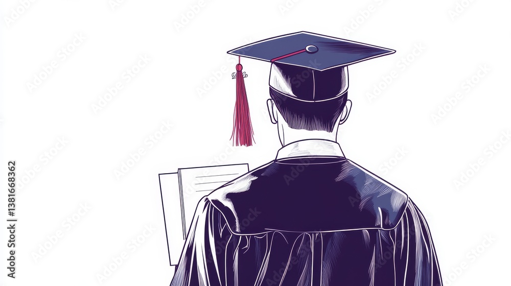 Stock-Illustration „Continuous one line drawing back view of graduate ...