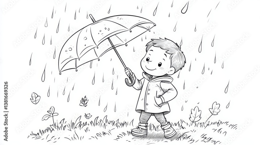 Continuous one line drawing monsoon season equipment set concept. Happy ...