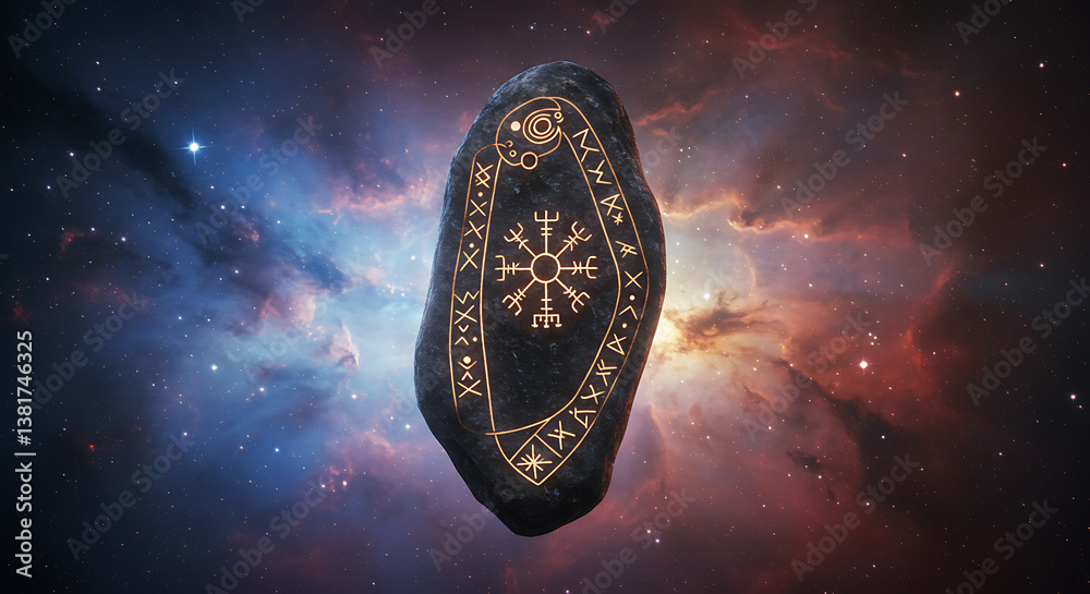 Celestial Rune Stone: An ancient rune stone etched with intricate ...