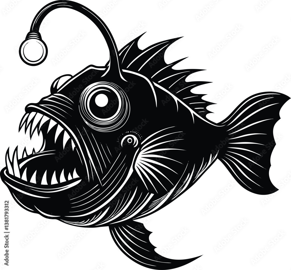 Scary Anglerfish Coloring Page – Deep Sea Predator Printable Ocean Art ...