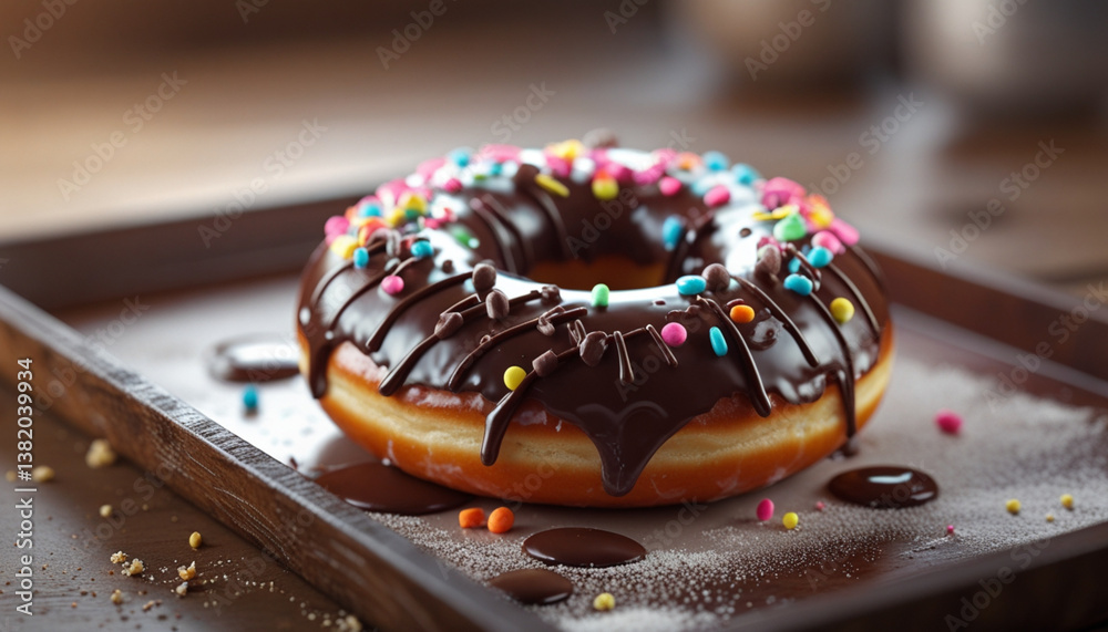 Chocolate Glazed Donuts + Sprinkles & Drizzle + Sweet Bakery Treat ...