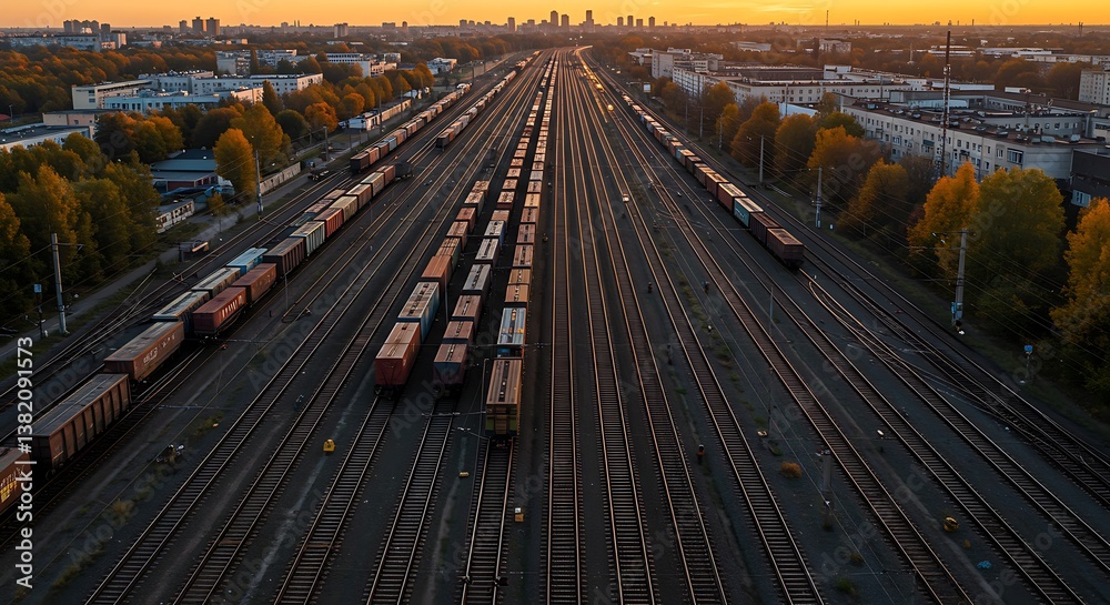 Illustration Stock Rail yards with dual-gauge track configurations ...