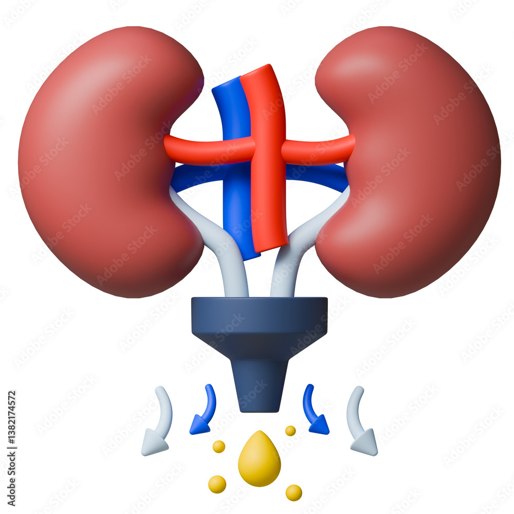 Clinical chemistry 3d icon. Glomerular filtration rate GFR icon showing ...