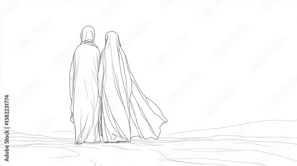 Stock-Illustration „Continuous one line drawing muslim couples wife and ...