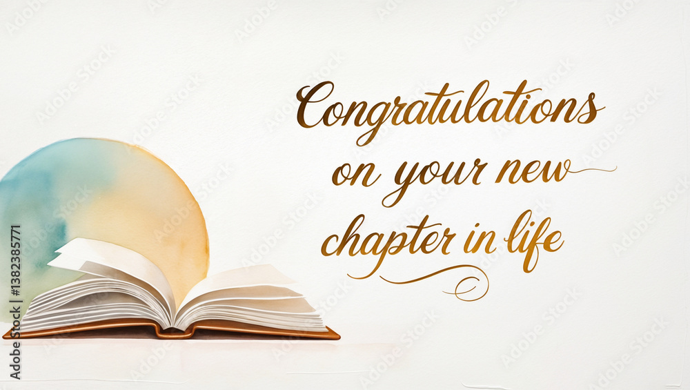 Life congratulations card with a pastel opened book on the left ...