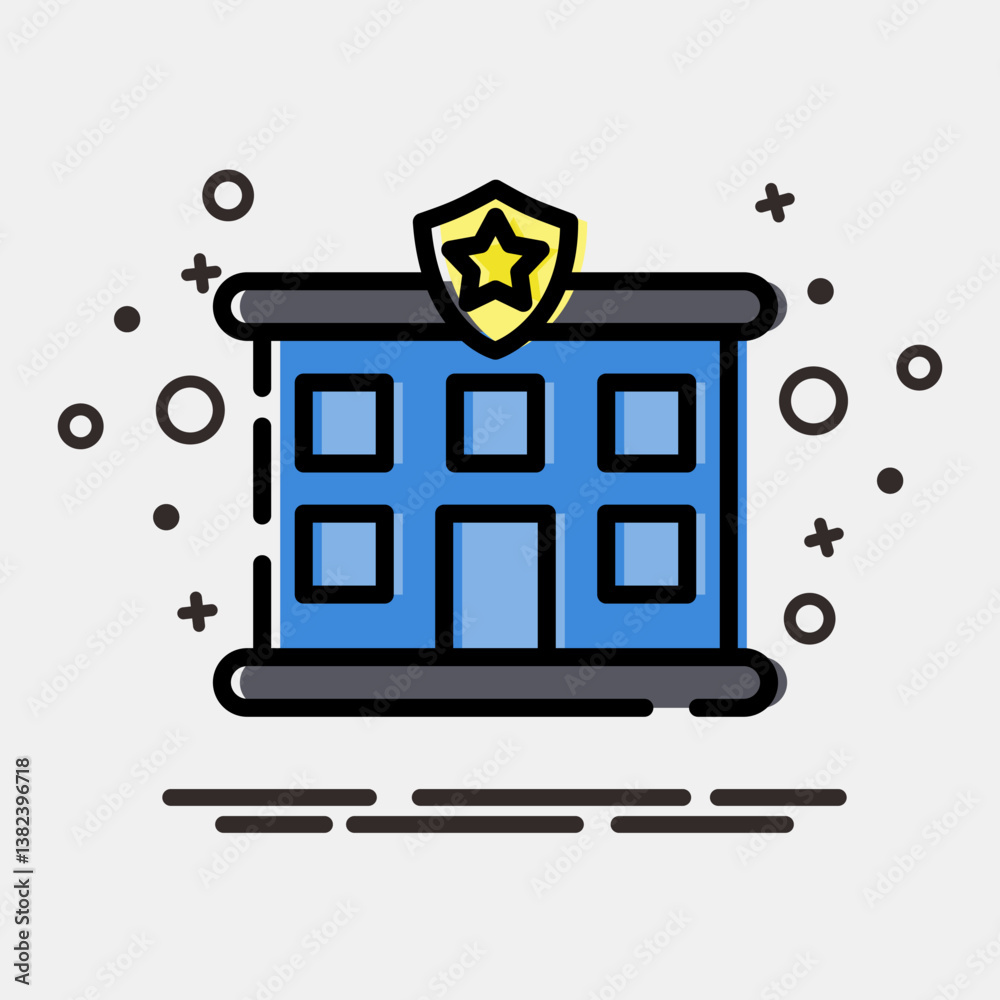 Icon police station. Building elements. Icons in MBE style. Good for ...