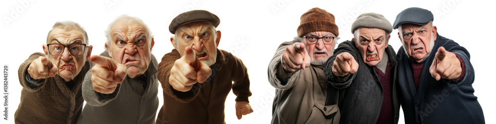 Photograph of angry older adults on a white background, The image ...