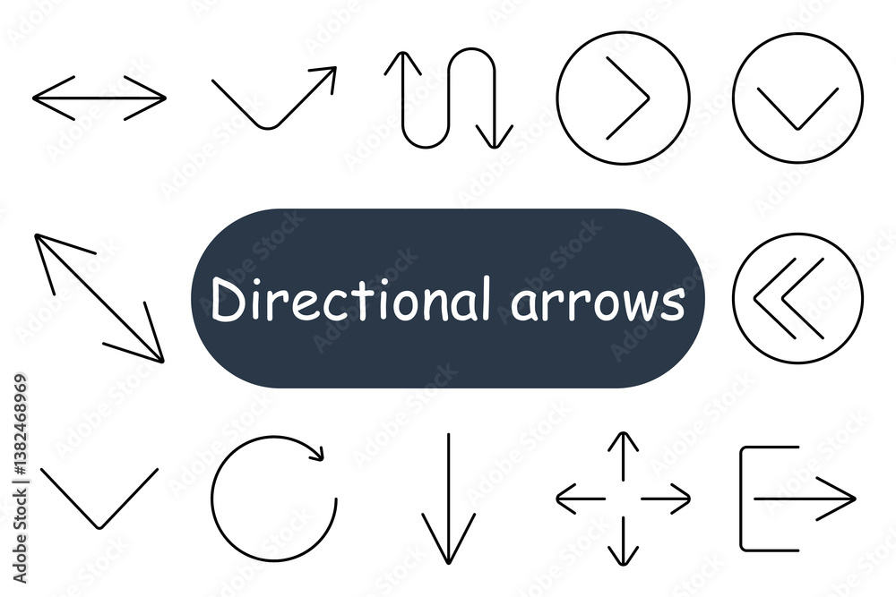Directional arrows set icon. Thin icons displaying multiple arrow ...