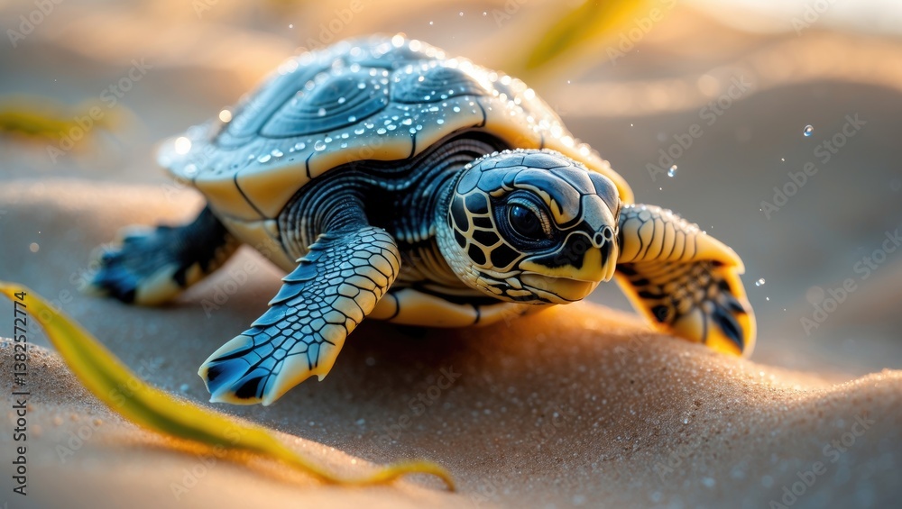 Hatchling of the green sea turtle, also known as the black turtle or ...