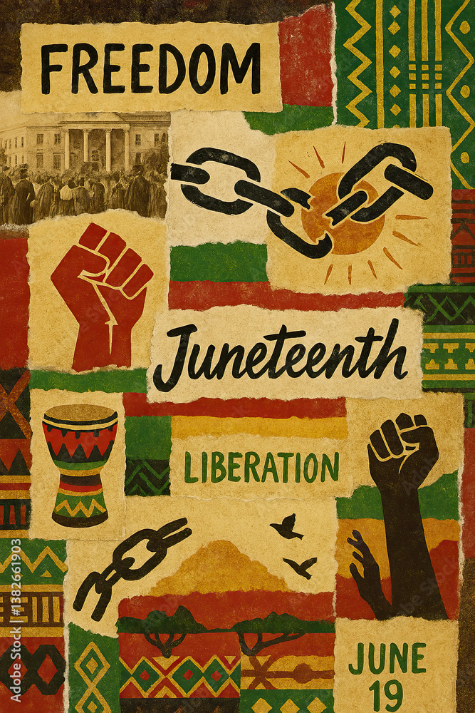 Juneteenth mixed media collage poster. Raw, emotional design blending ...