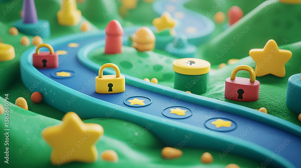 Game level progress indicator on green lawn. Vector cartoon ...