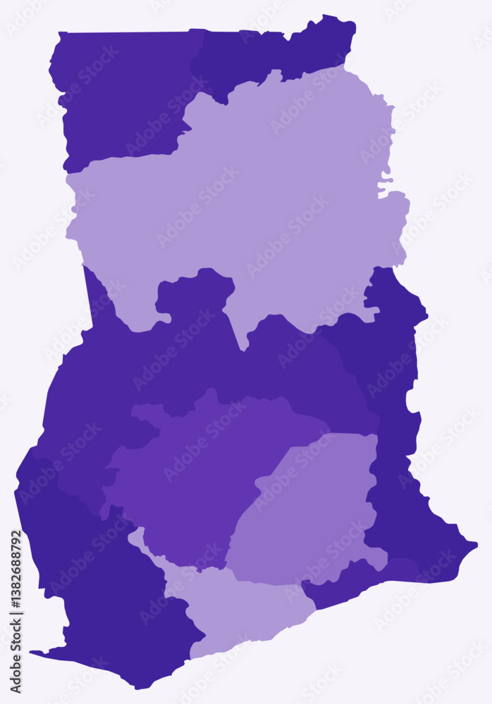 Map of Ghana with regions. Just a simple country border map with region ...