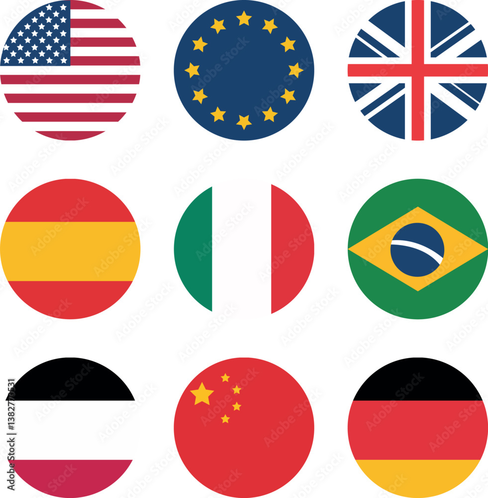 world flags collection, international flag icons, global country ...