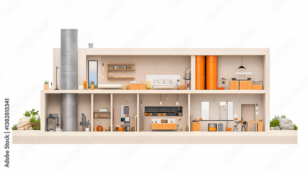 Detailed Cross Section Structure Diagram of Modern House Design Stock ...