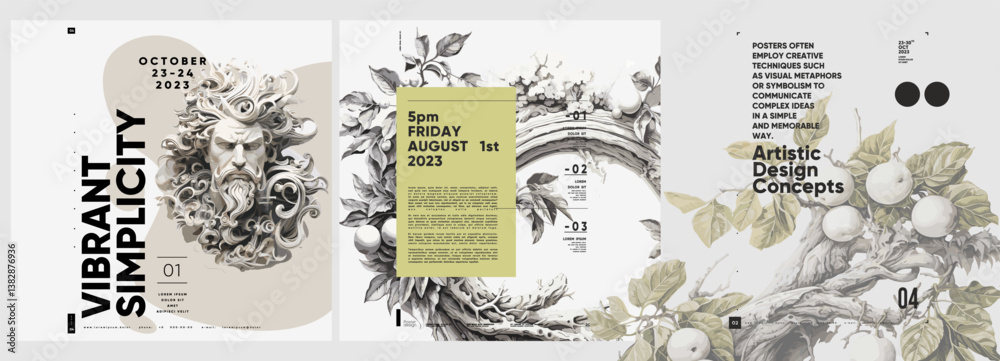 Ancient Greek painting and sculpture. Antique bust, branches with ...