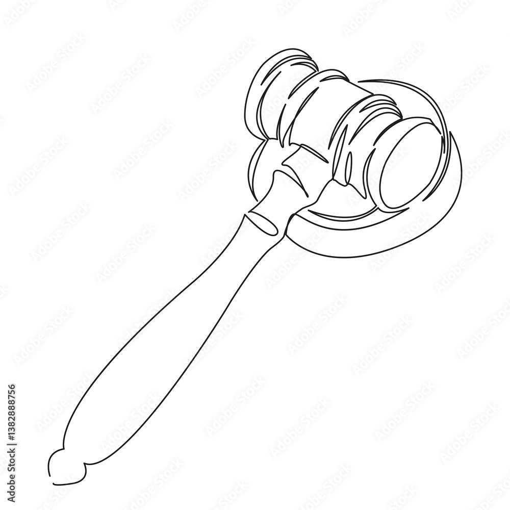 One continuous single drawing line art flat doodle judgement, gavel ...