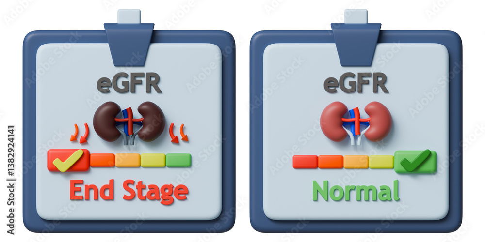 Clinical chemistry 3d icon. eGFR infographic showing end stage kidney ...