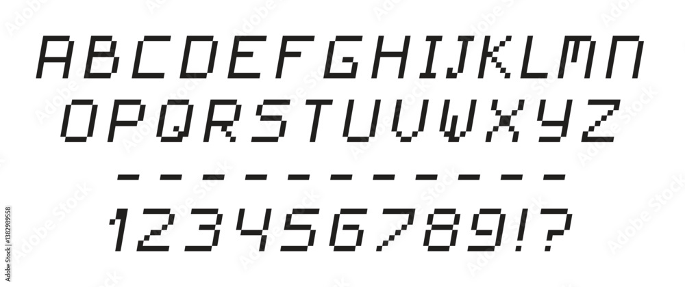 Pixel font set. Italic uppercase letters and numbers in pixel art style ...