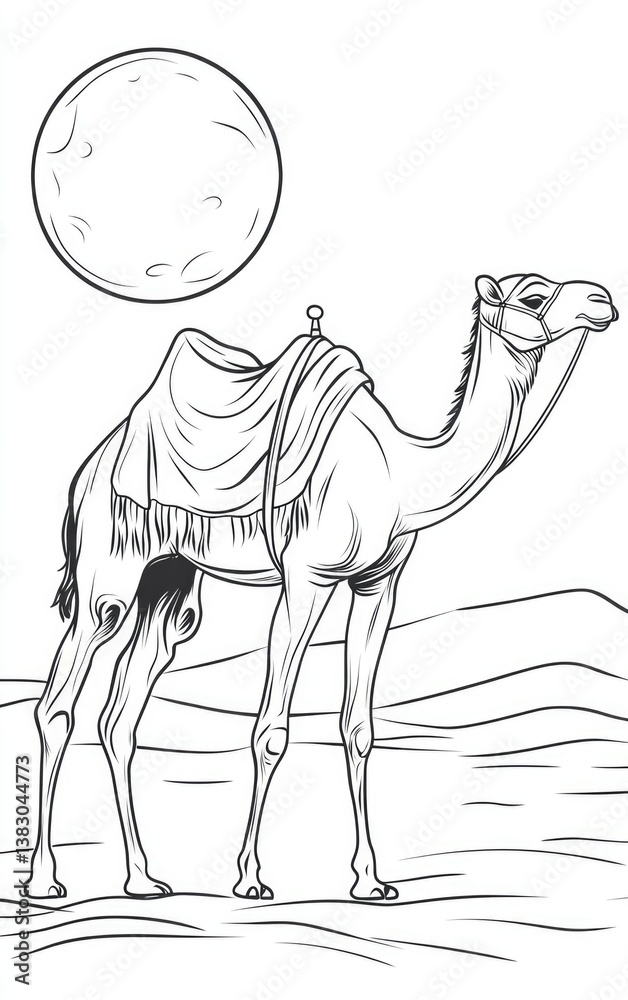 Kids Drawing Coloring page in A4 size featuring a majestic camel in the ...