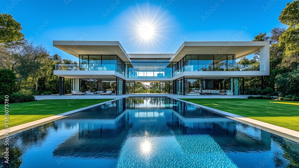 Luxury Modern Mansion with Infinity Pool and Summer Garden Stock Photo ...
