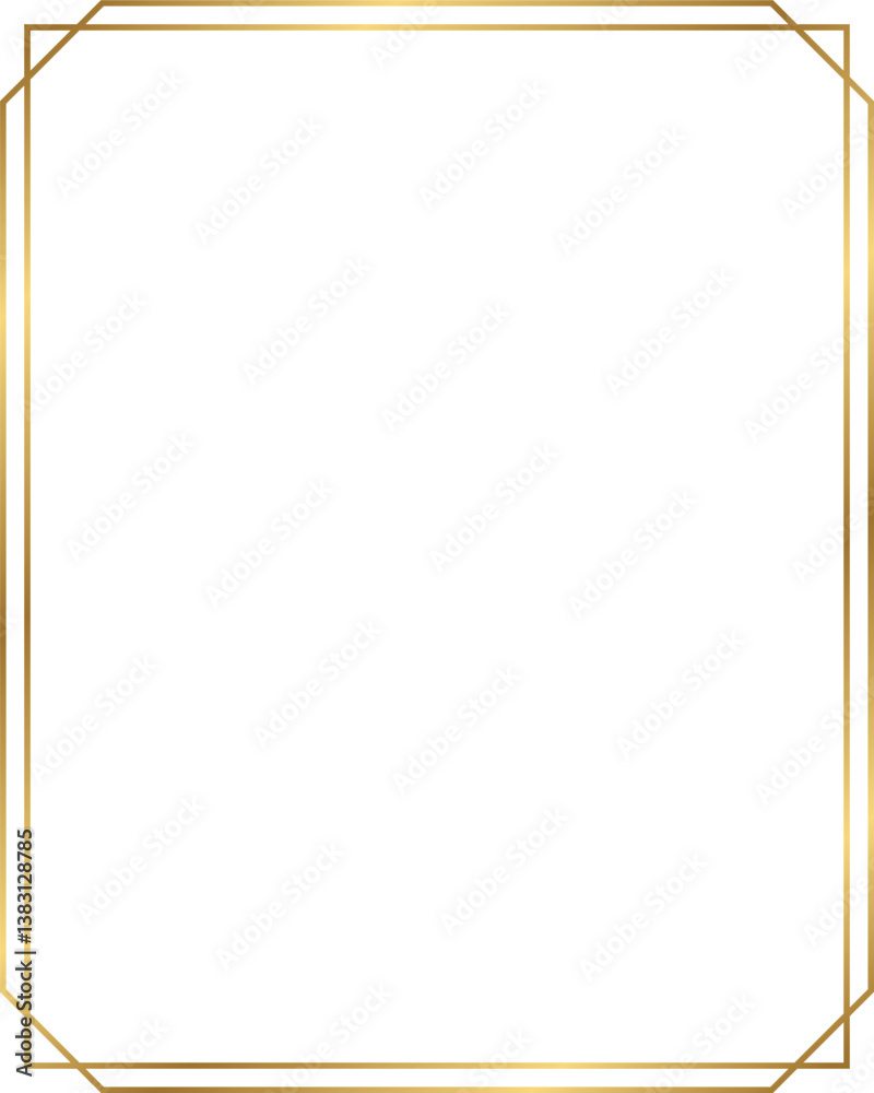 Double line rectangle golden frame isolated on transparent background ...