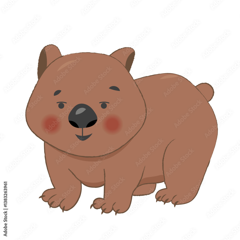 Cute wombat illustration, cartoon clipart character, animal in flat ...