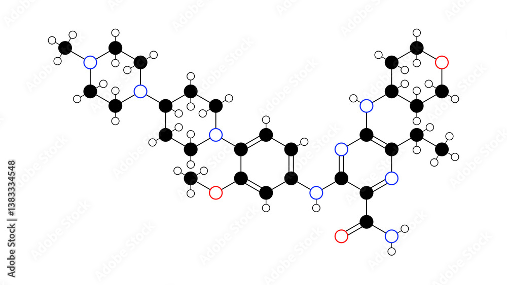 gilteritinib molecule, structural chemical formula, ball-and-stick ...