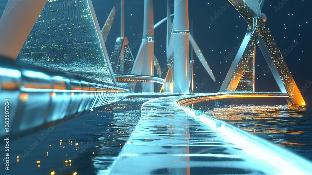 Futuristic Offshore Wind Farm: Floating Platform with Tidal Turbines ...