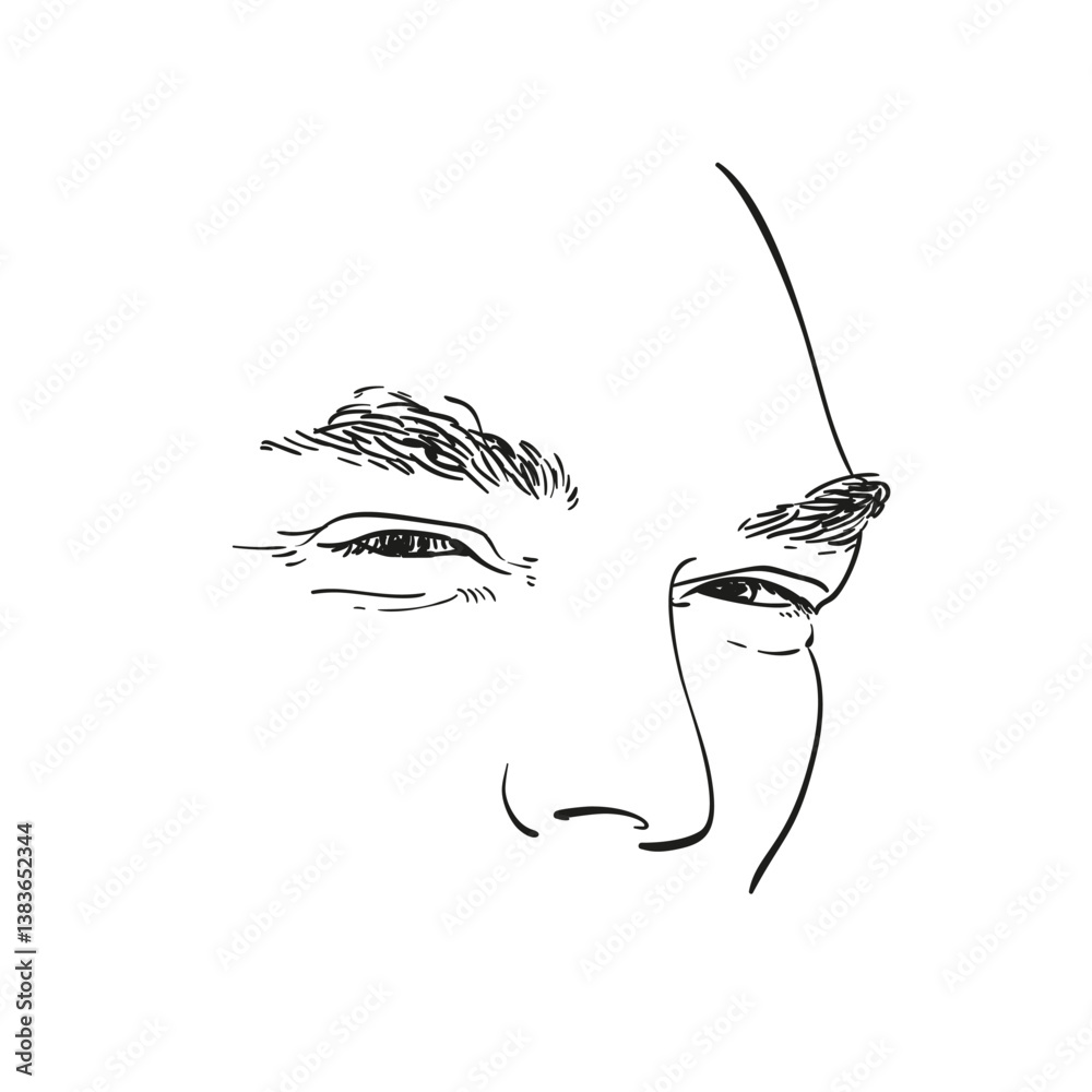 Hand-drawn vector illustration of a man's partially visible face with ...