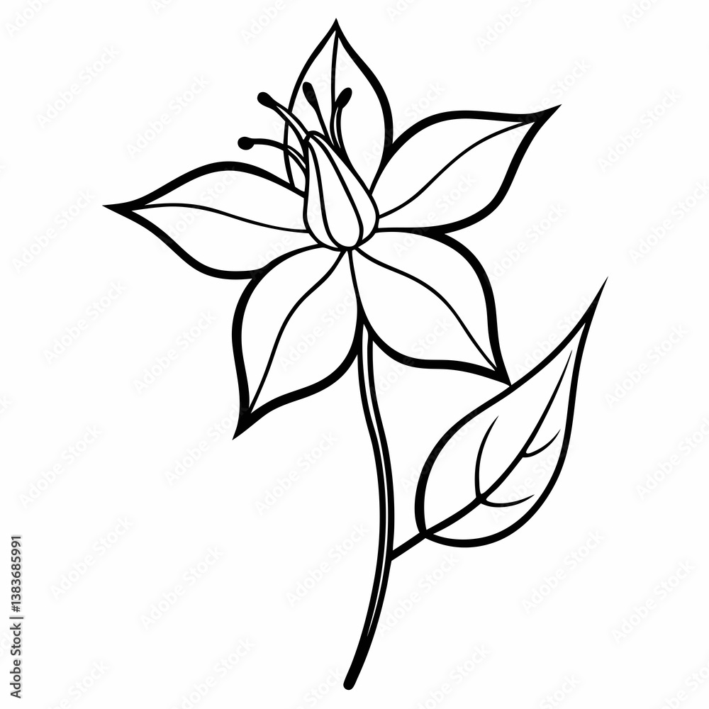 Columbine Flower Outline Coloring Book Page Line Art Stock Vector ...