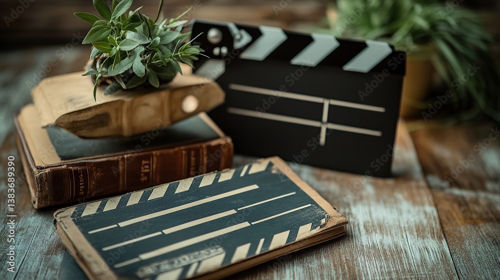 Movies adapted from books, cinema concept with clapboard and book Stock ...