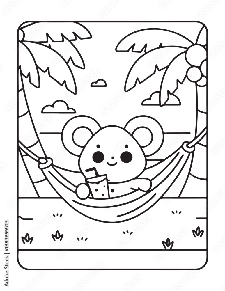 Vector de Stock Cute kawaii summer coloring pages, kawaii animals ...
