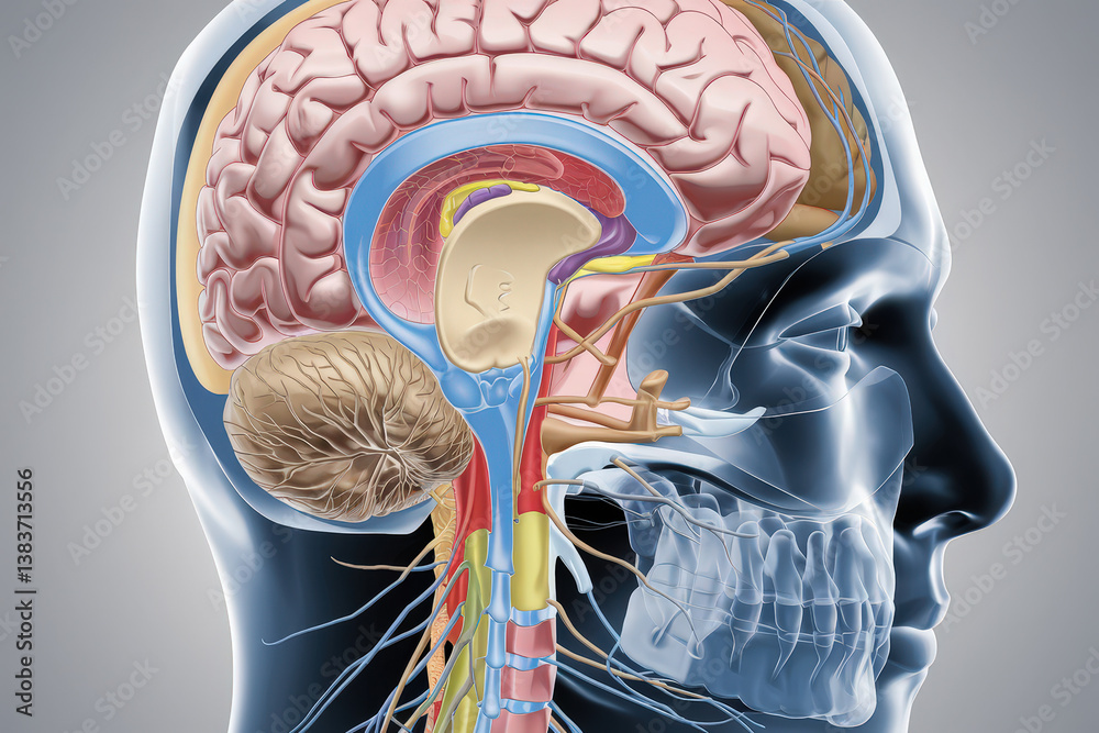 Highly Detailed Medical Illustration of the Human Brain Cross-Section ...