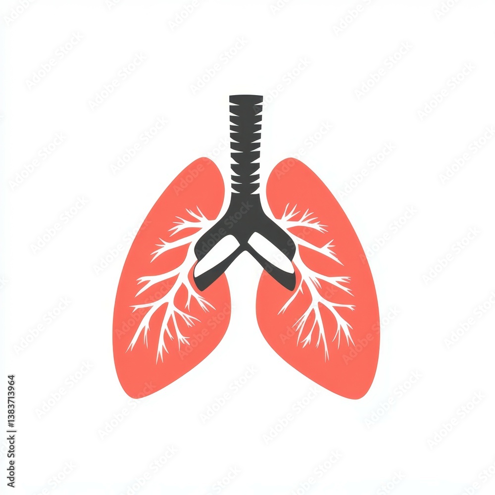 Illustration of lungs with bronchial tree structure displayed in a ...