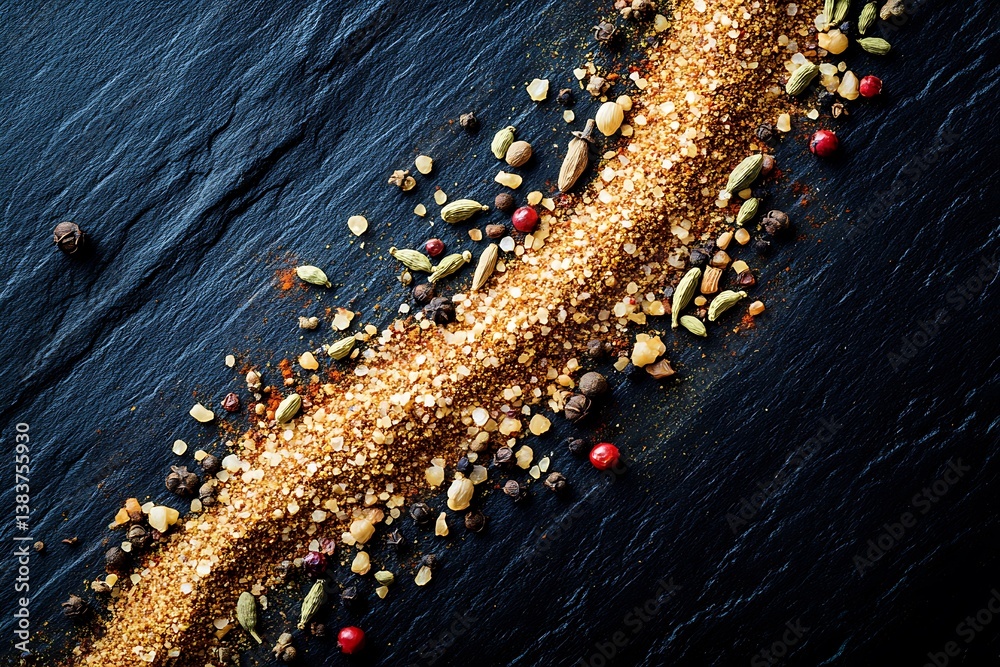 High-resolution image of a spice trail, elegantly composed of minced ...