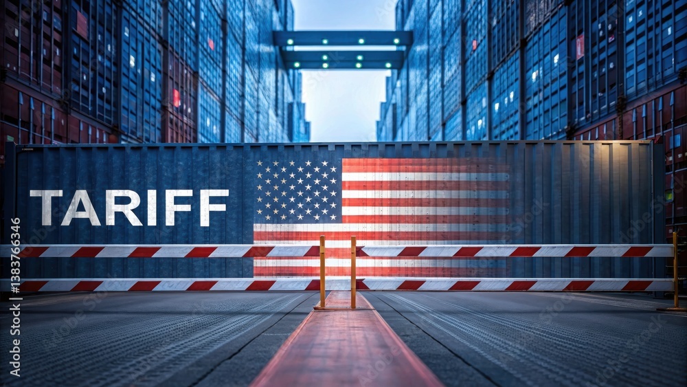 Reciprocal Tariffs. Import Tariffs USA 2025 A shipping container with ...