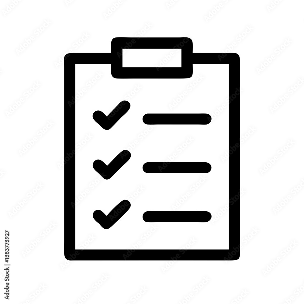 Vector icon, sign checklist on clipboard with check marks and lines ...