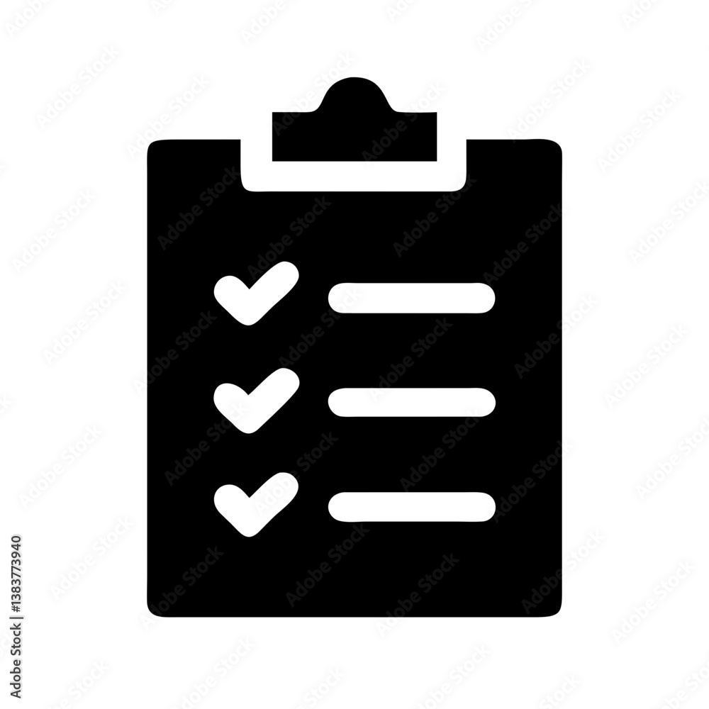 Vector icon, sign checklist on clipboard with check marks and lines , checklist on transparent ...