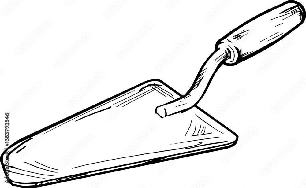 vector line drawing with hatching of construction trowel Stock Vector ...