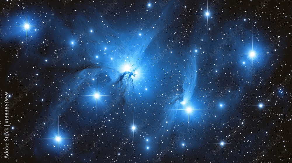 High-resolution Long exposure Panorama of the Pleiades star cluster ...