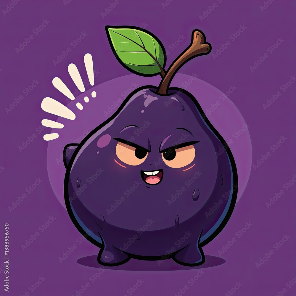 Cartoon Purple Pear Character Surprised in Vibrant Purple Setting. A ...