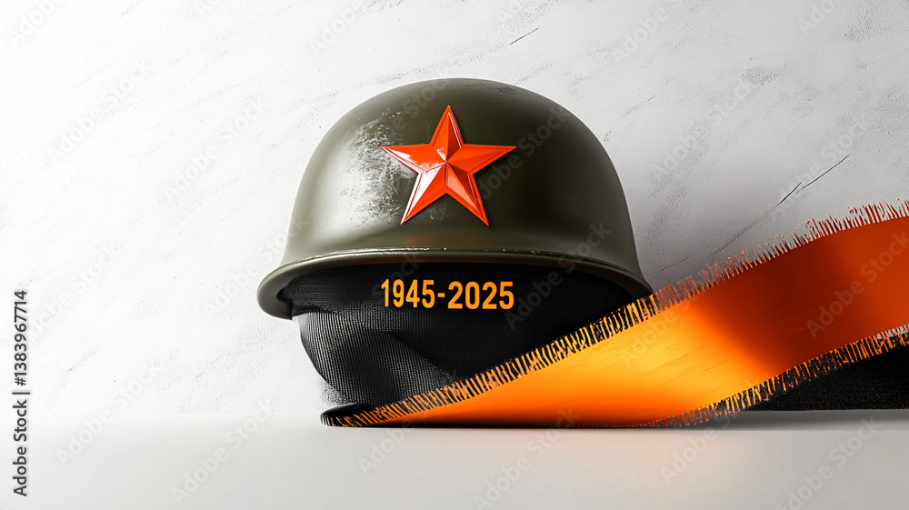 Victory Day in Russia. WWII. 1941-1945. Soviet soldier's helmet with ...