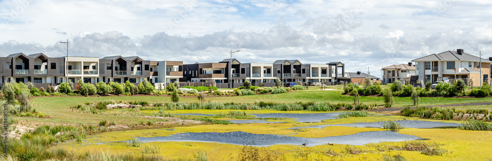 Panoramic view of modern residential neighborhood in Australia, with ...